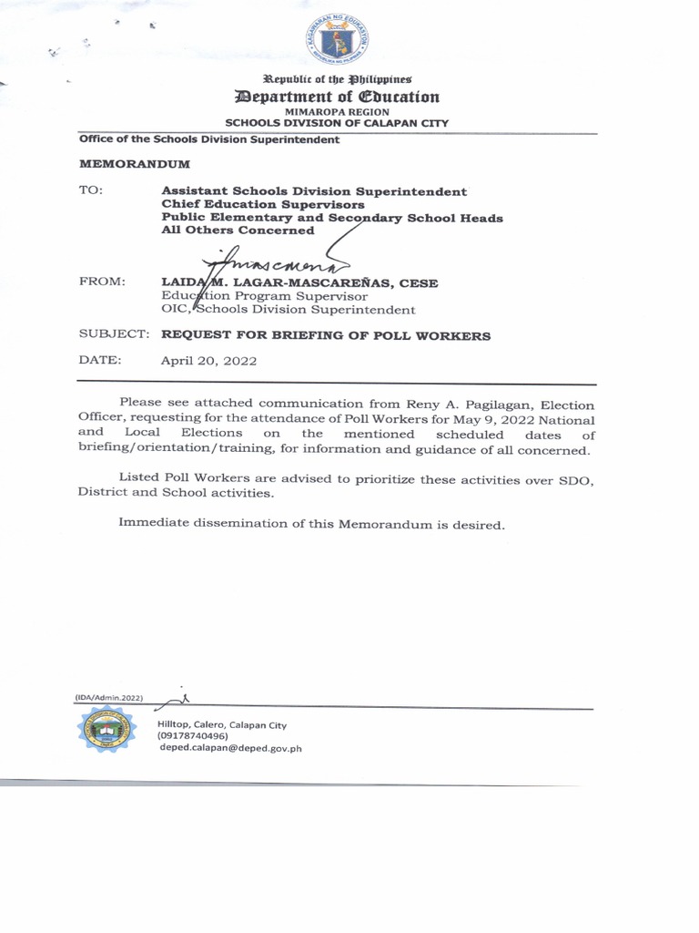 Request For Briefing of Poll Workers | PDF