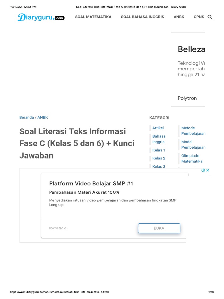 Soal Literasi Teks Informasi Fase C | PDF