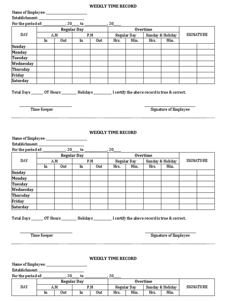 Weekly Time Record | PDF | Career & Growth | Law