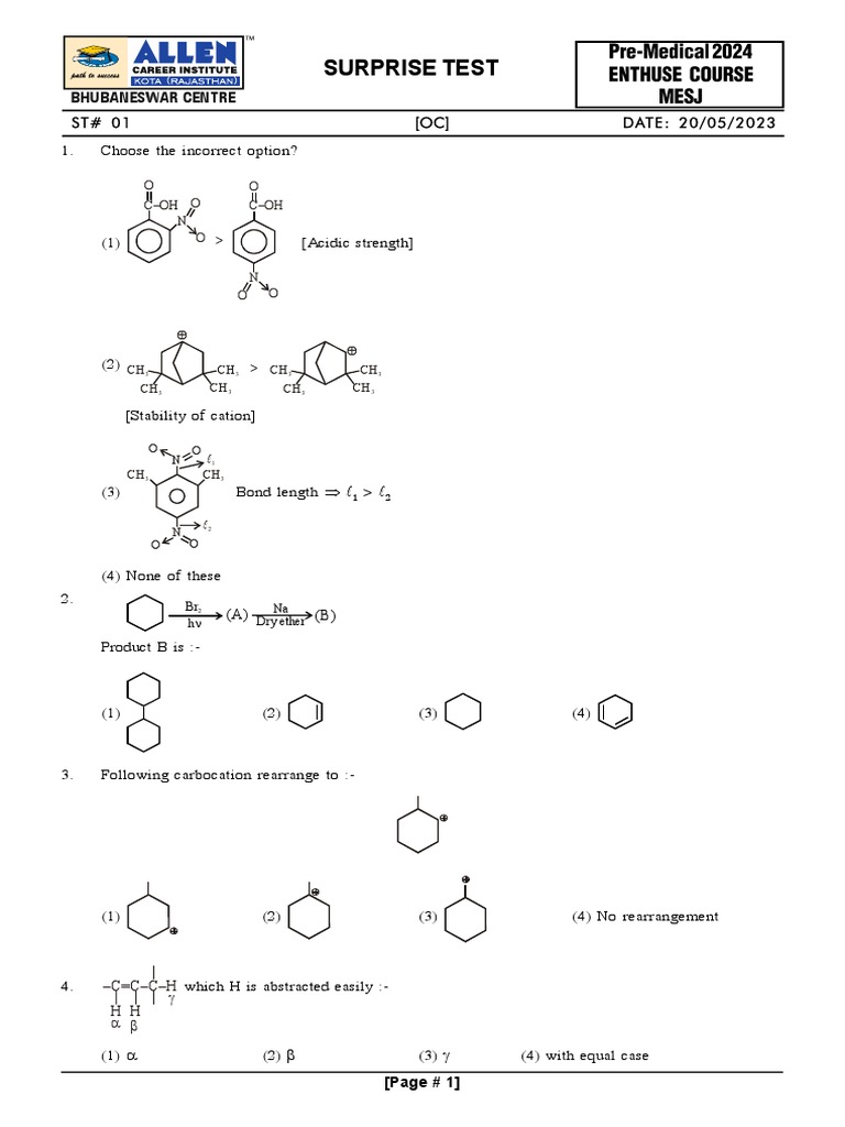 Surprise Test - OC | PDF | Isomer | Chirality (Chemistry)