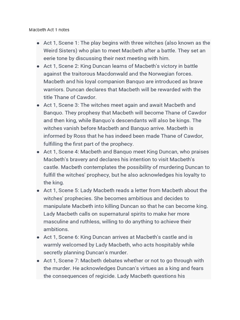 Macbeth Act 1 Notes Summary | PDF | History | Young Adult