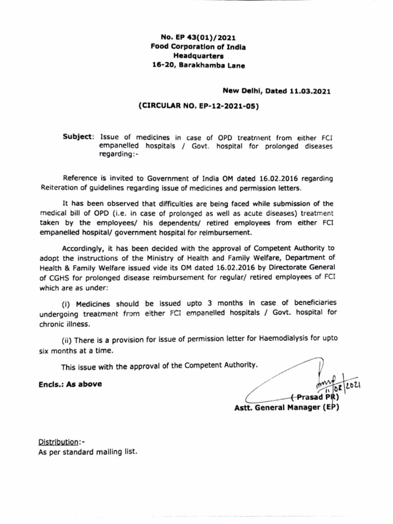 Medical Circular For OPD | PDF