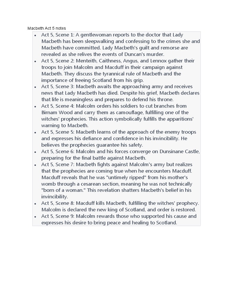 Macbeth Act 5 notes summary | PDF
