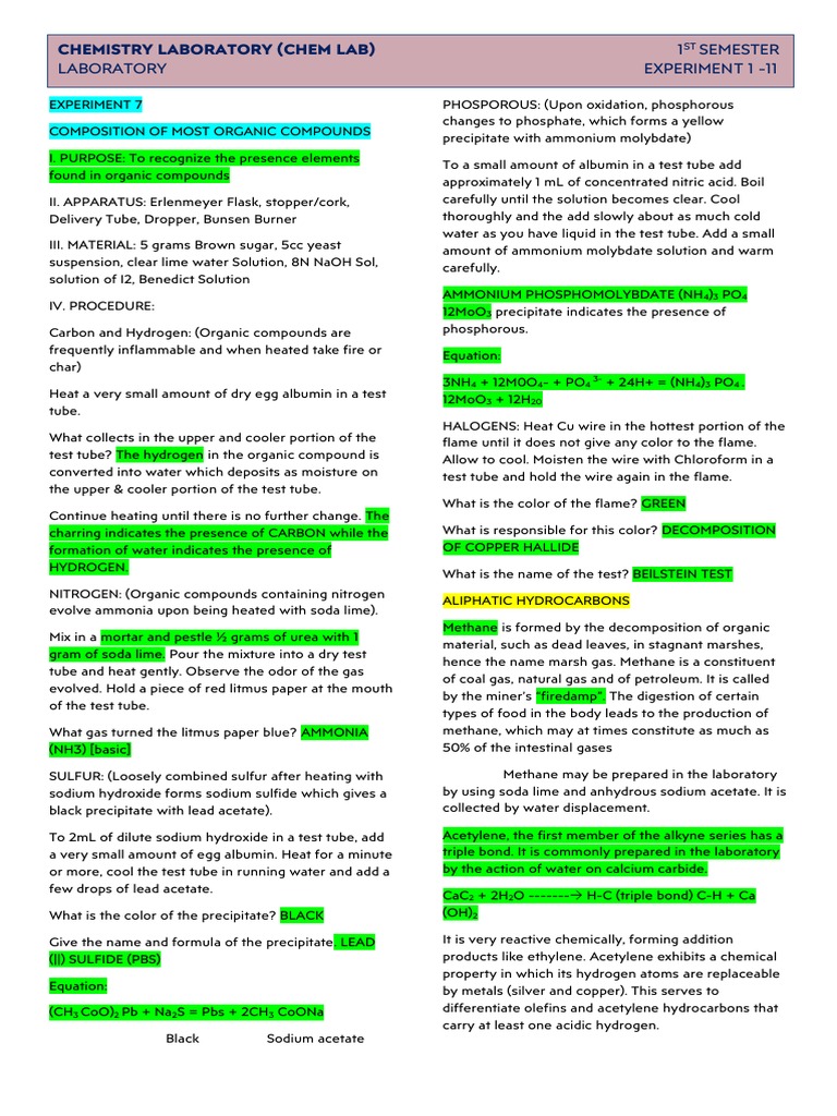 Chem Lab Notes | PDF | Ethanol | Methane