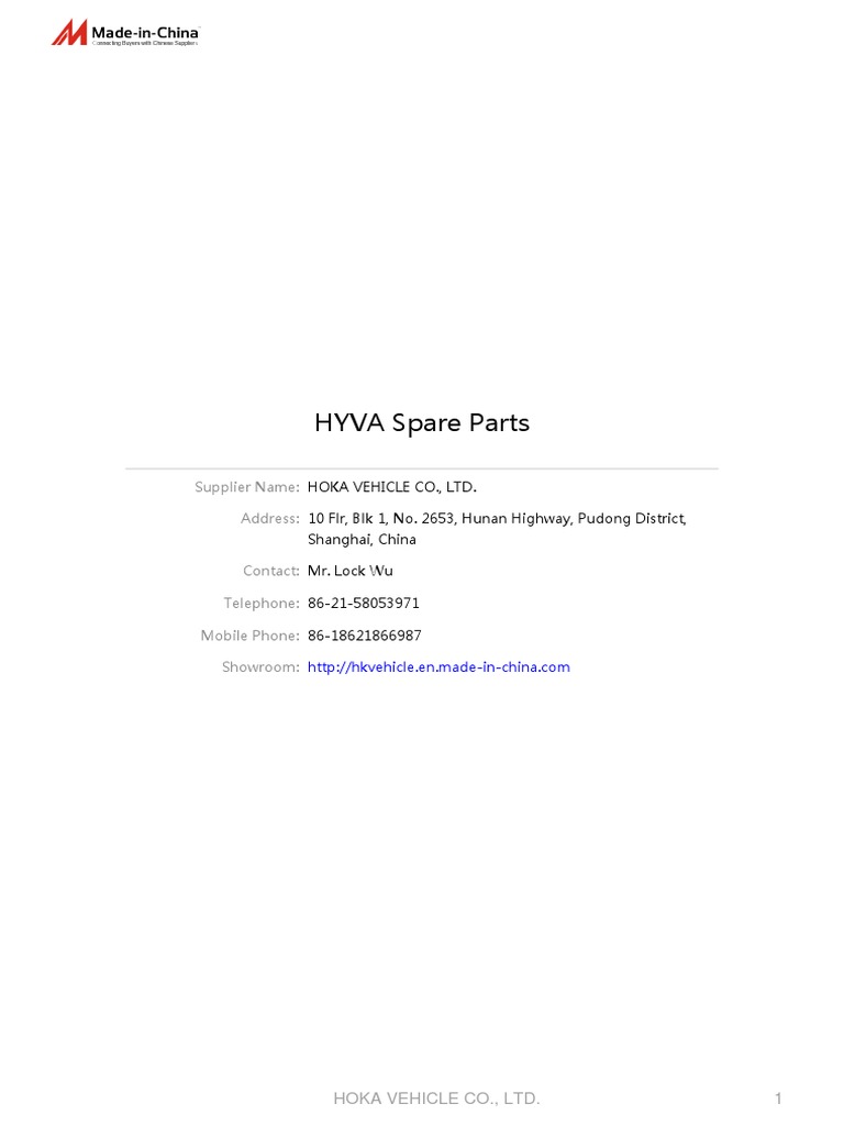 HYVA Spare Parts Catalog Overview | PDF | Pallet | Truck