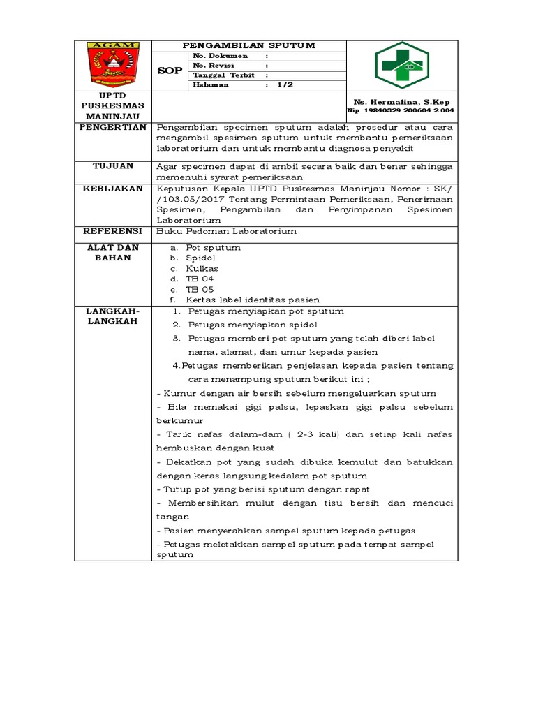 Sop Pengambilan Sputum | PDF