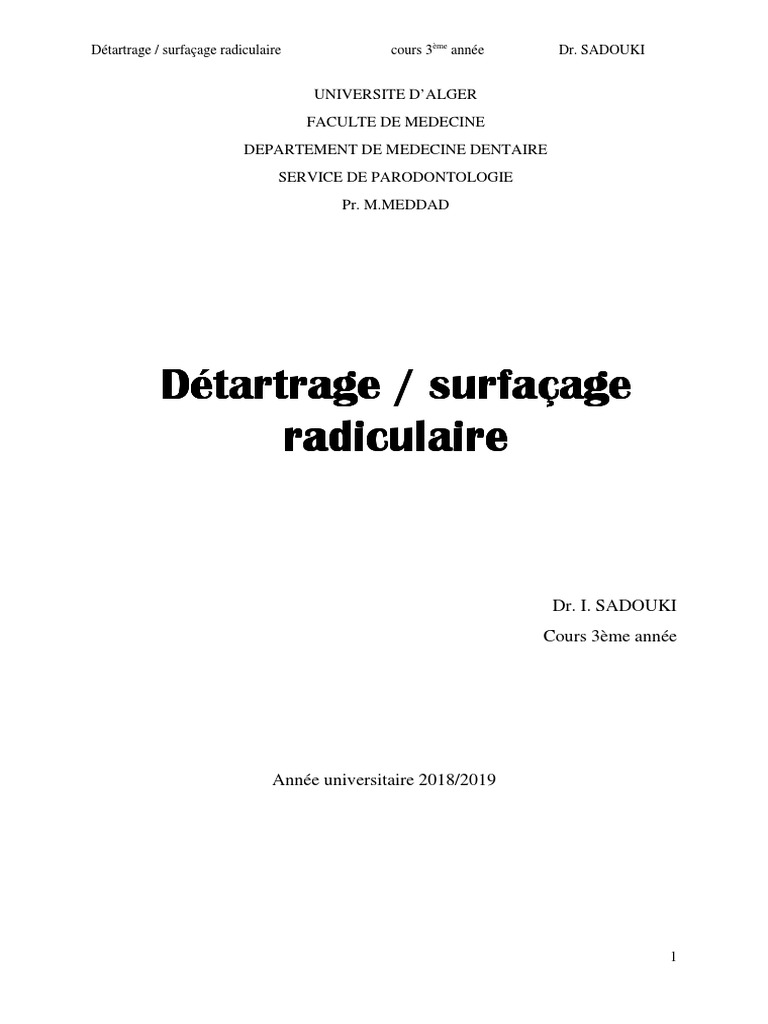 Détartrage et Surfaçage Radiculaire | PDF | Médecine | Bouche