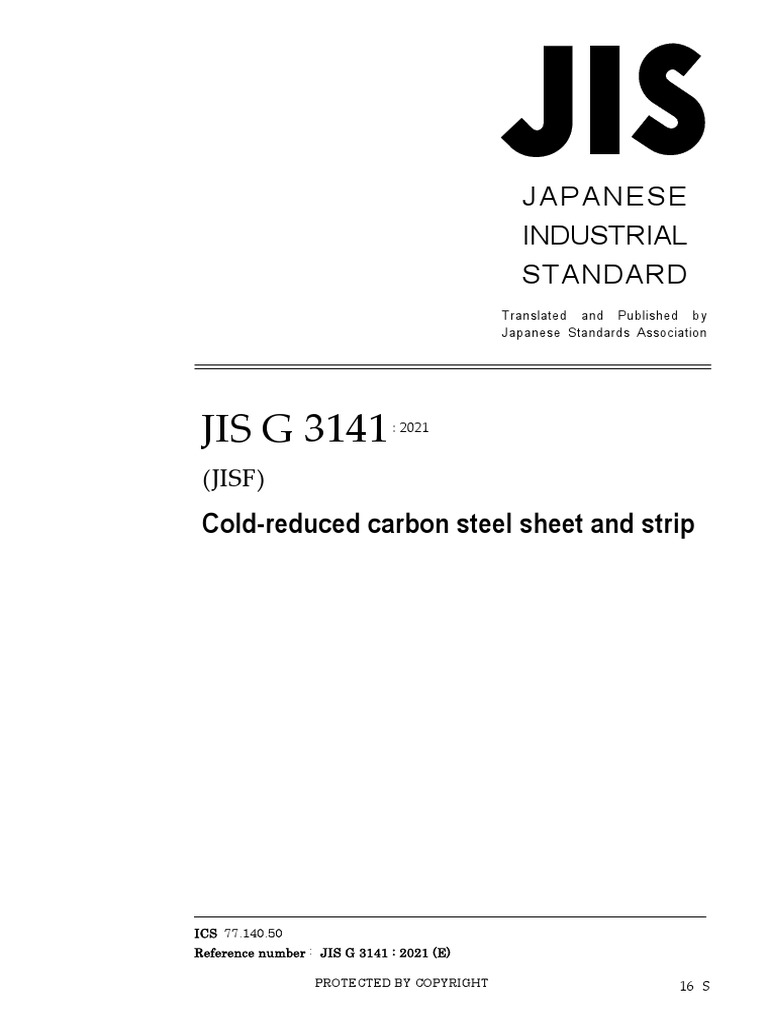 JIS G 3141: Cold-Reduced Carbon Steel Sheet and Strip | PDF | Sheet ...