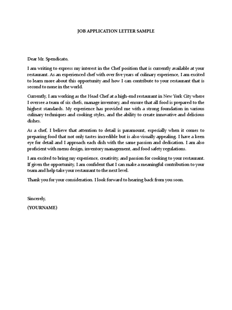 Job Application Letter (Sample) | PDF