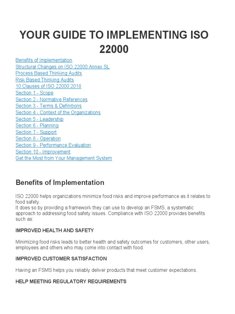 Guide to Implementing Iso 22000 | PDF | Audit | Risk