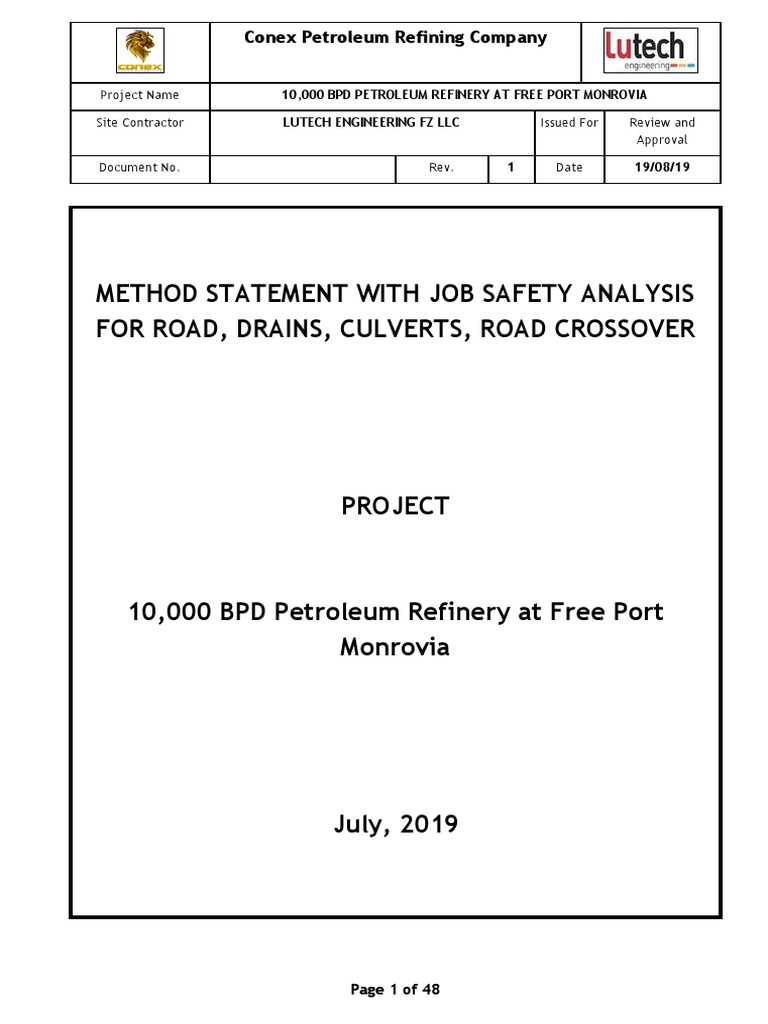 METHOD STATEMENT WITH JOB SAFETY ANALYSIS FOR ROAD, DRAINS, CULVERTS ...