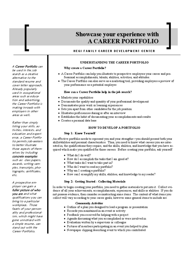 Portfolio Hand Out | PDF | Résumé | Employment