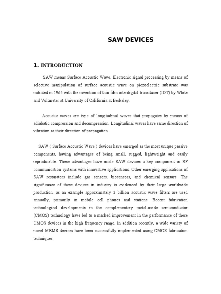 Study and Fabrication of Saw Devices | PDF | Photolithography ...