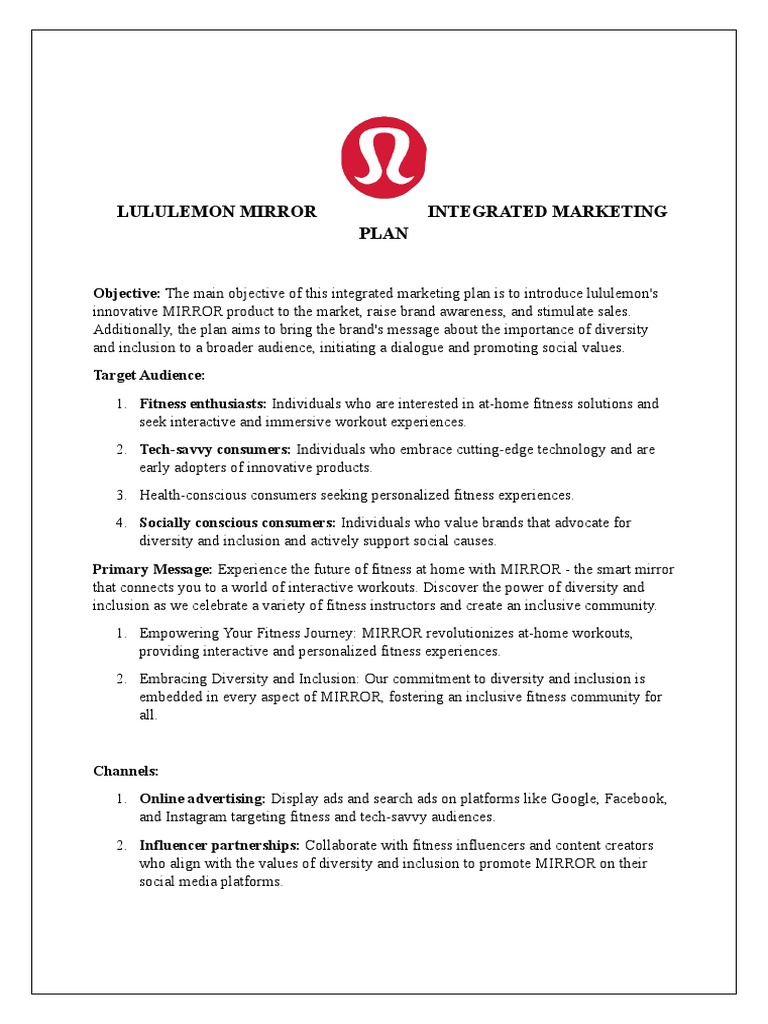 Integrated Marketing Plan MIRROR by Lululemon | PDF | Popular Culture ...