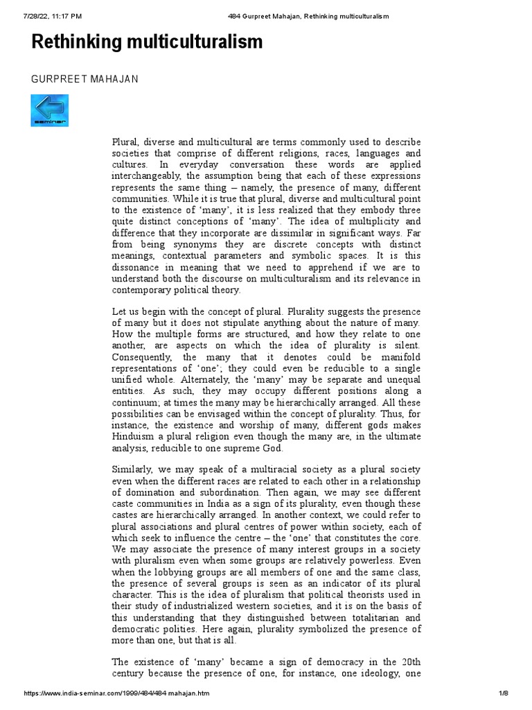 Rethinking multiculturalism | PDF | Multiculturalism | Discrimination