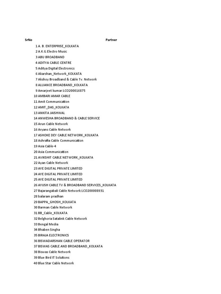 A1885 Partner Details Report 707351877 | PDF | Broadband | Cable Television