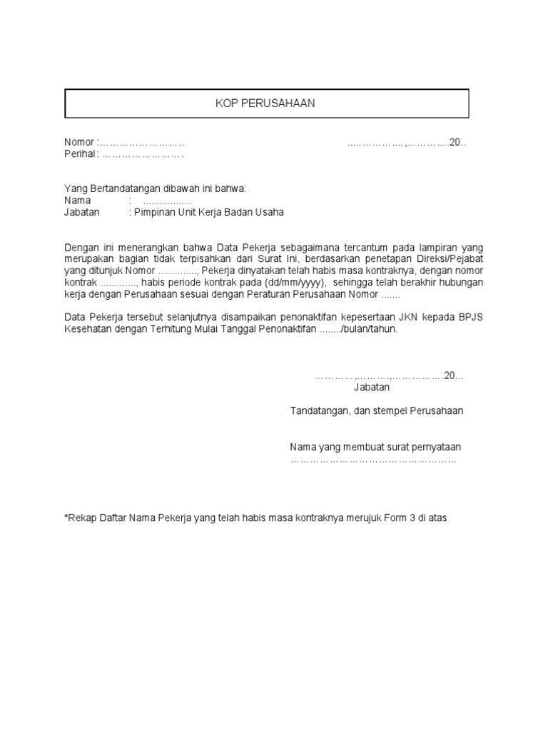 Surat Pemberhentian BU - Habis Kontrak | PDF