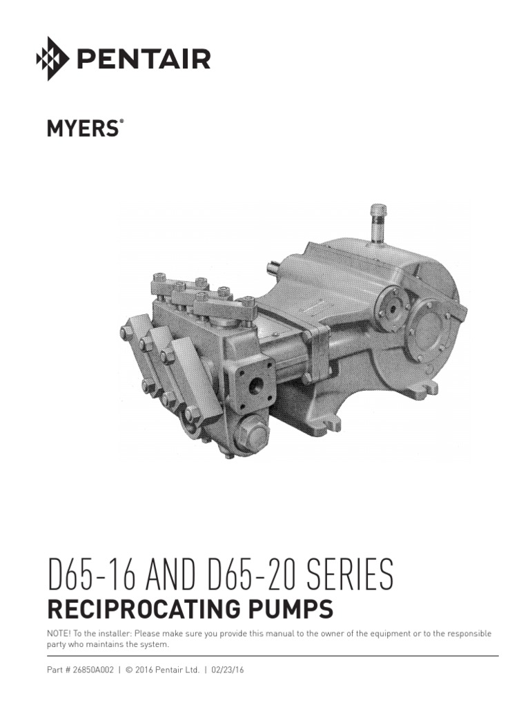 26850a002 d65 Series Reciprocating Pumps Iom | PDF | Piston | Pump