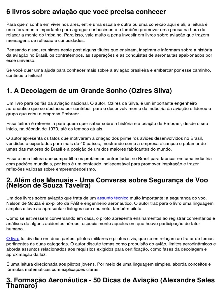 6 Livros Sobre Aviacao Que Voce Precisa Conhecer Pdf Aviação Voo
