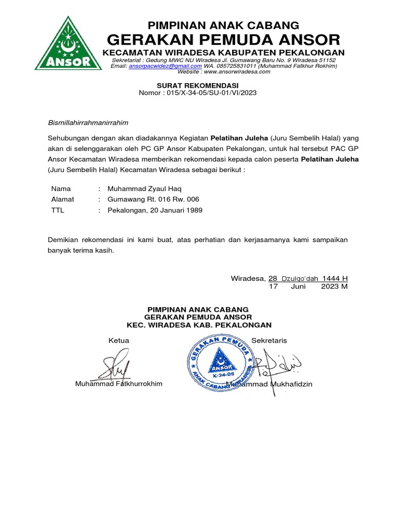 015 - Surat Rekom Juleha | PDF