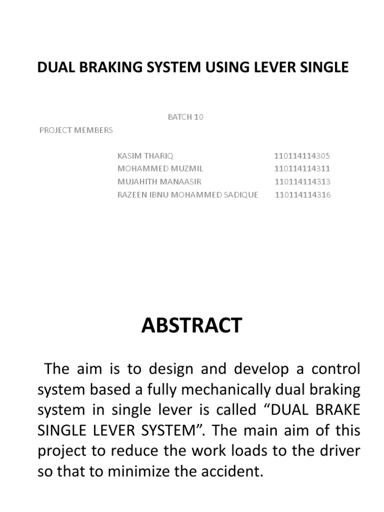 Dual Braking System Using Lever Single | PDF