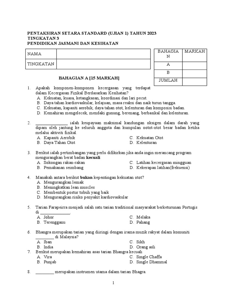 Ujian 1 PJPK ABC | PDF