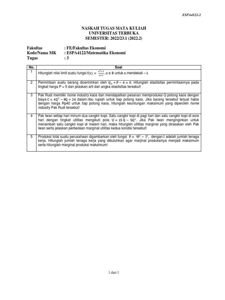 Tugas Matematika Ekonomi | PDF