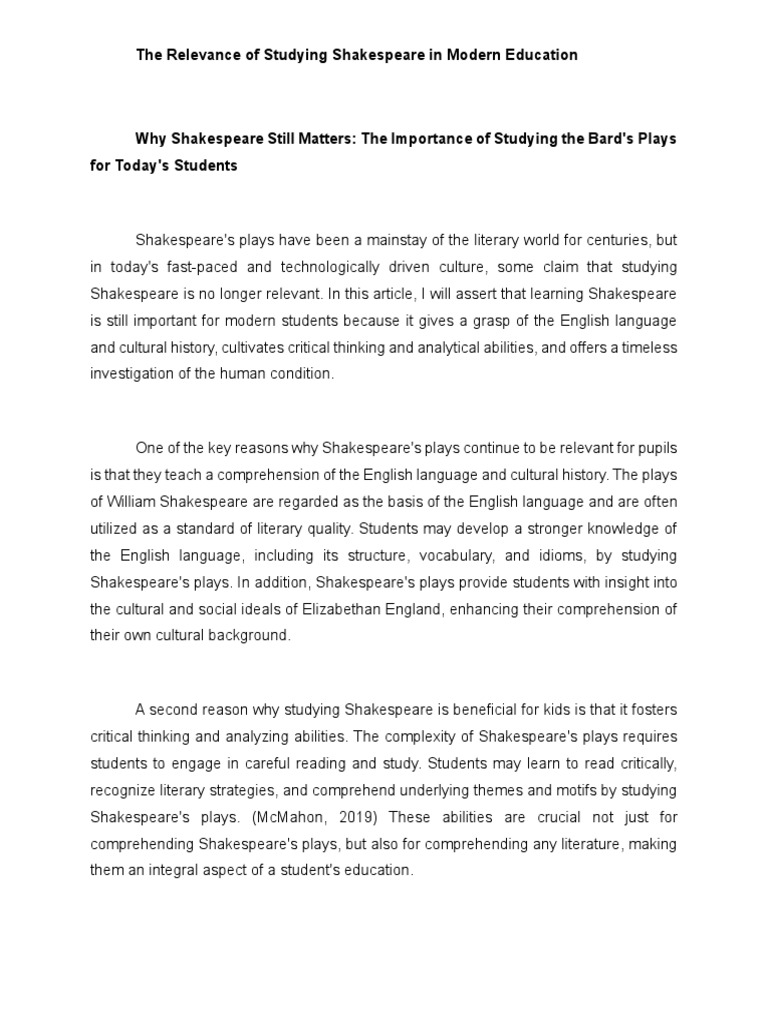 Why Shakespeare Still Matters (Graellos) | PDF | Reading Comprehension ...