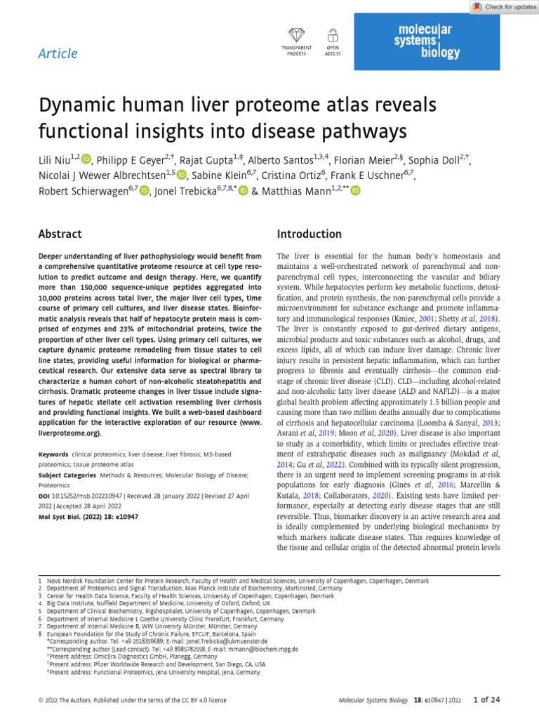 Molecular Systems Biology - 2022 - Niu - Dynamic Human Liver Proteome Atlas Reveals Functional ...