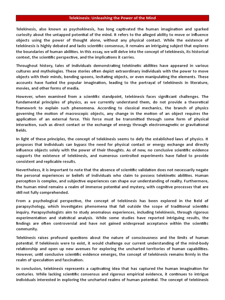 Telekinesis | PDF | Parapsychology | Experience