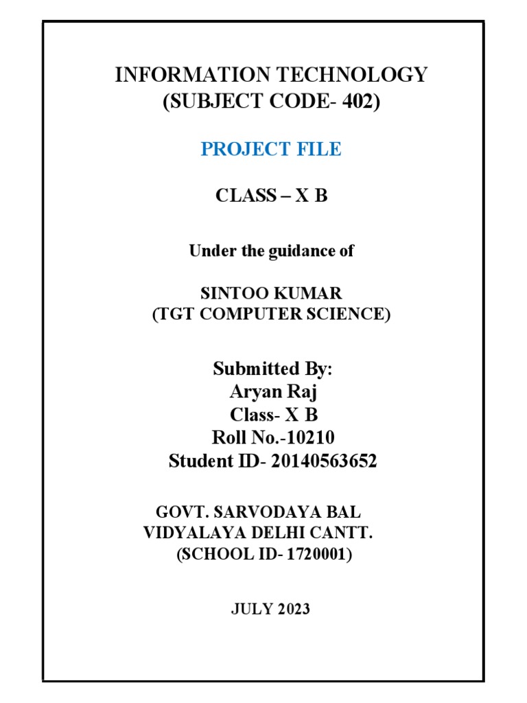 Front Page of Project File | PDF Front Page of Project File | PDF