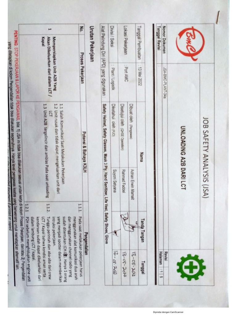 Jsa Unloading A2b Dari LCT 2022 | PDF