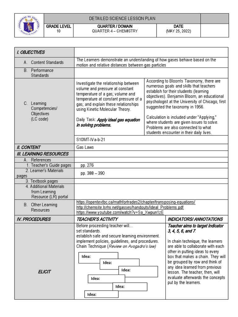 Ideal Gas Law Lesson Plan Final | PDF | Gases | Learning