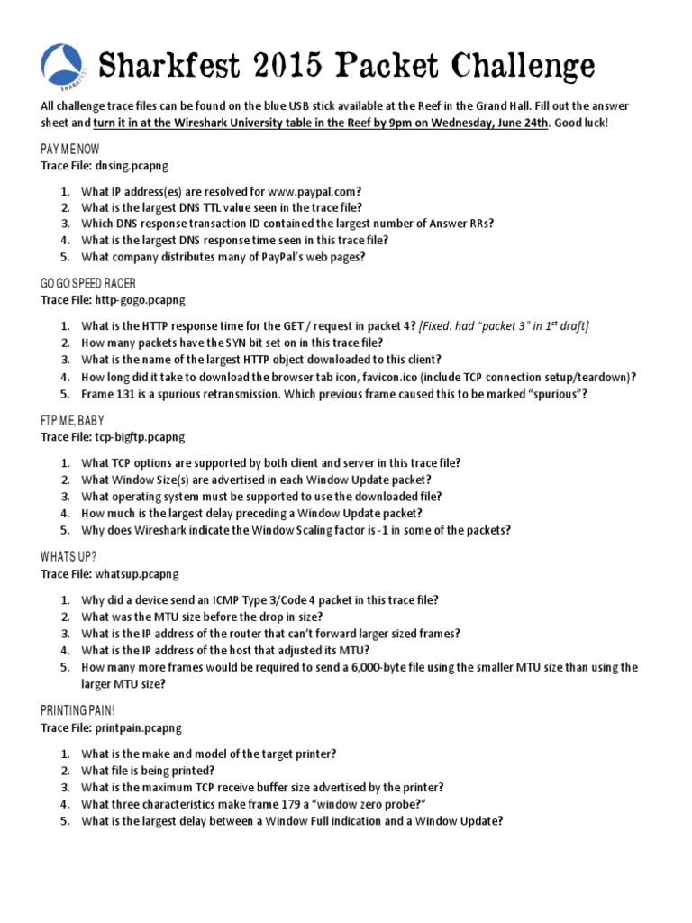 Shark Fest 2015 Packet Challenge | PDF | Transmission Control Protocol ...
