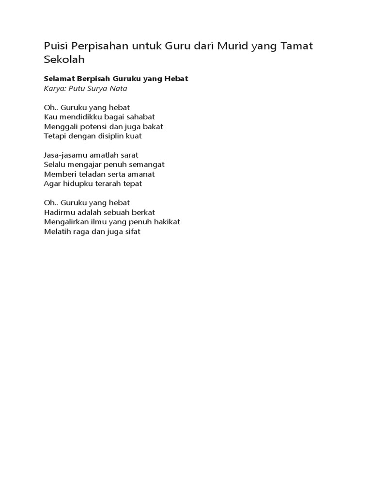 Puisi Perpisahan Untuk Guru Dari Murid Yang Tamat Sekolah Pdf