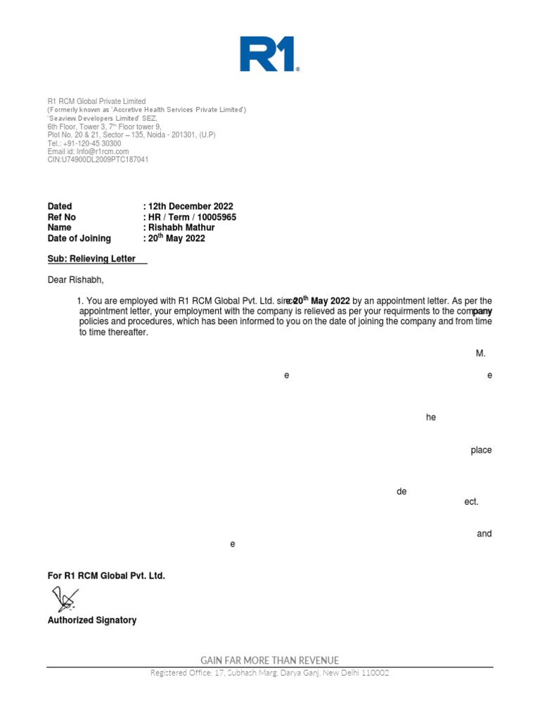 Resignation Letter - Rishabh Mathur | PDF