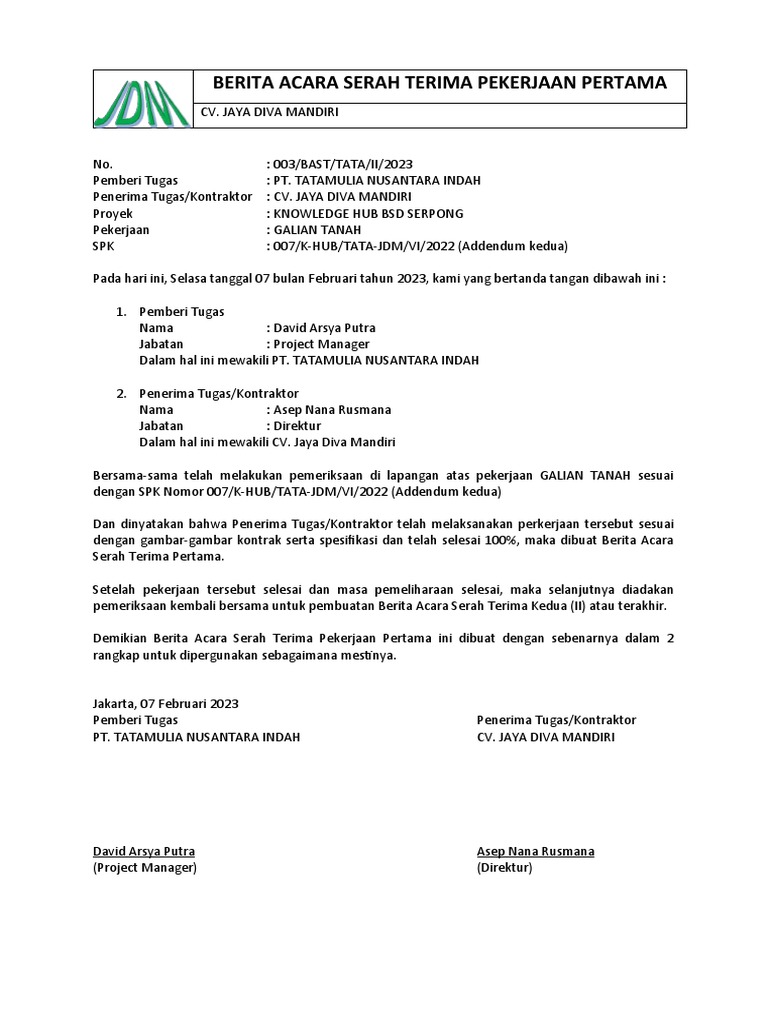 BAST PEKERJAAN | PDF
