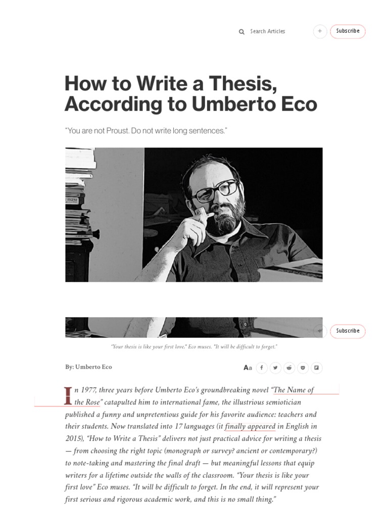 How to Write a Thesis, According to Umberto Eco The MIT Press Reader | PDF | Irony | Ludwig ...