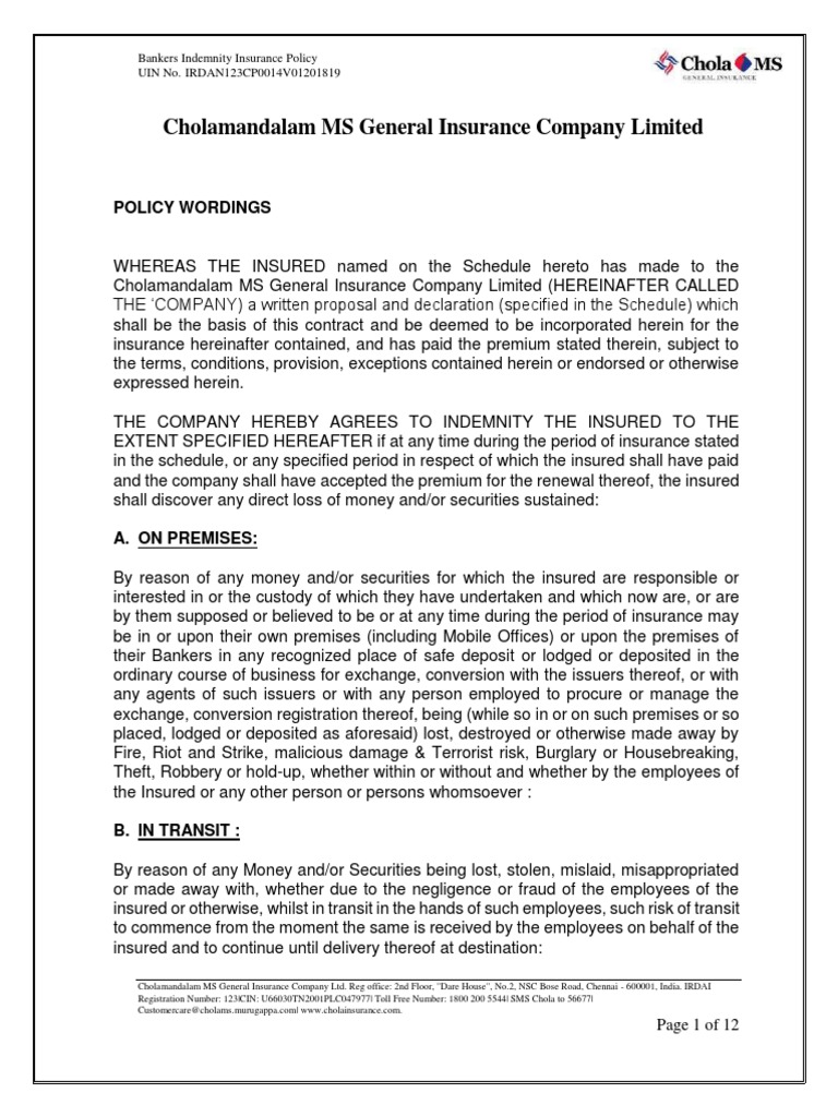 BANKERS INDEMNITY INSURANCE POLICY WORDING (Com) | PDF | Insurance ...