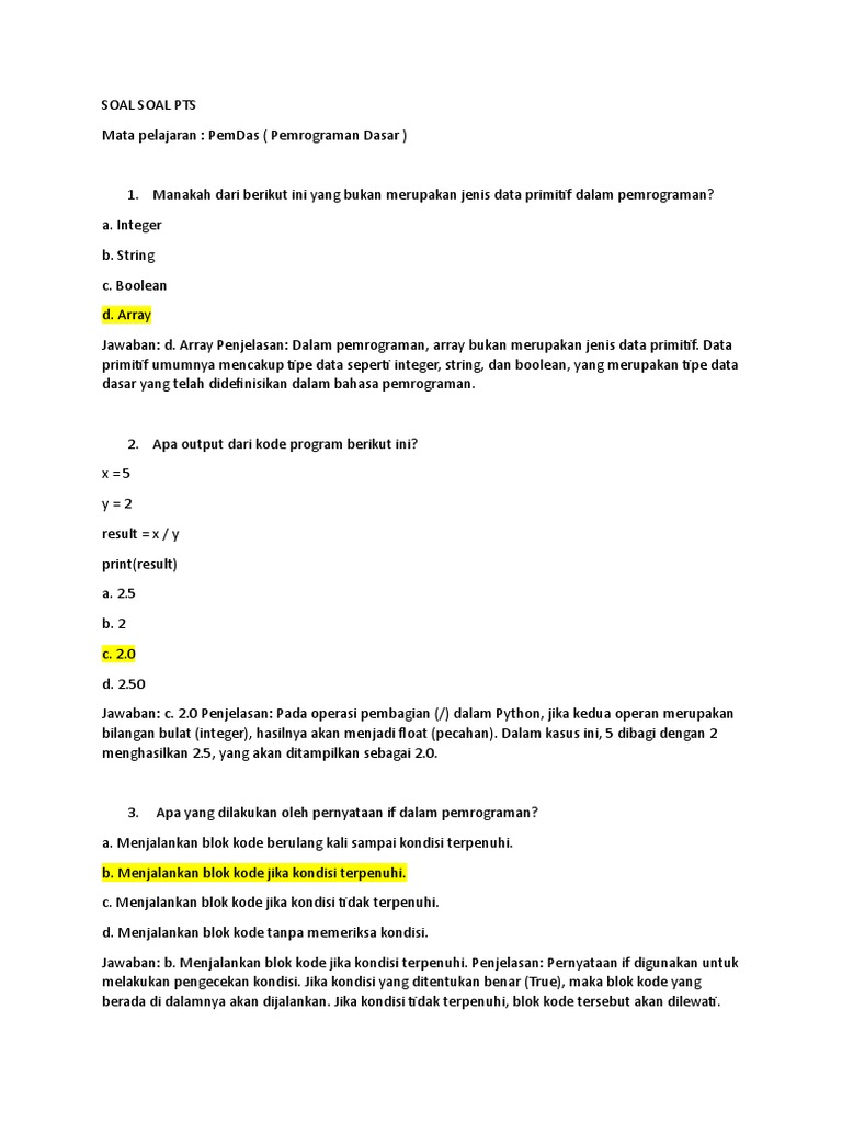 Soal PTS Pemrograman Dasar | PDF