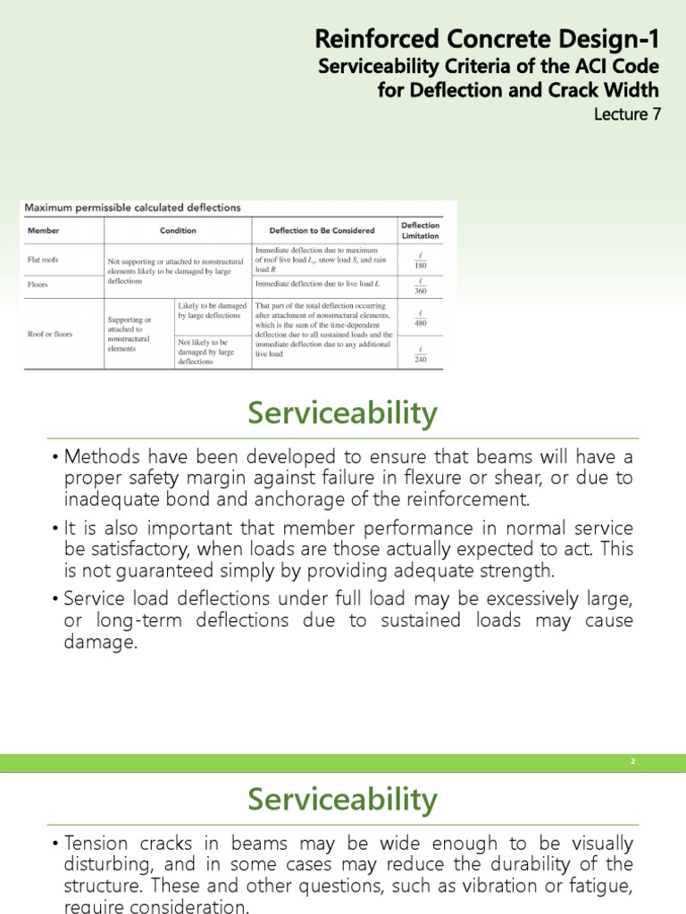 Lecture 7 - Serviceability Criteria of The ACI Code For Deflection ...
