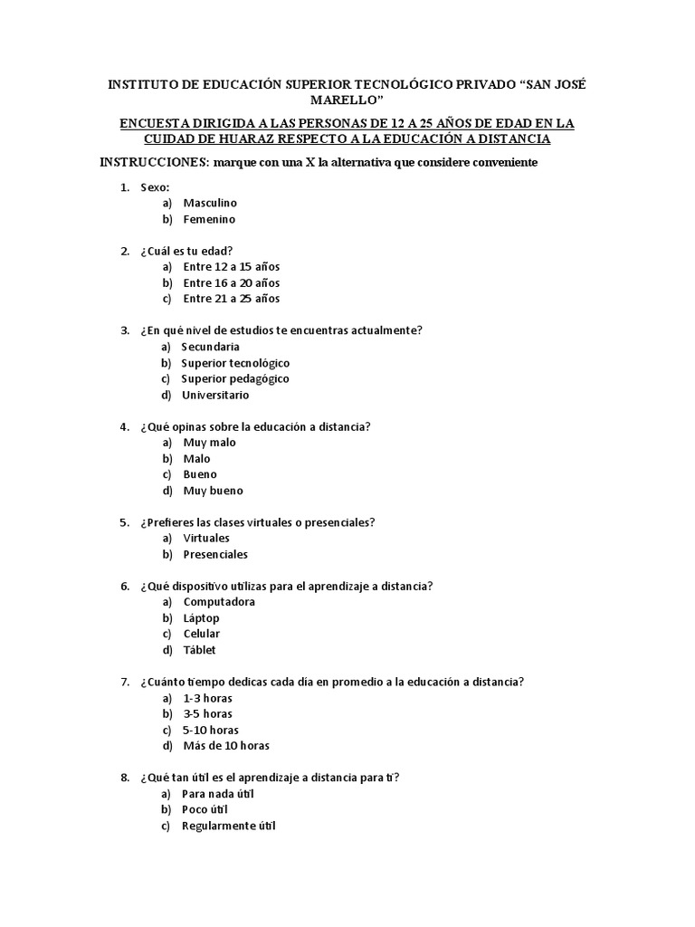 Encuesta Educación a Distancia Huaraz | PDF