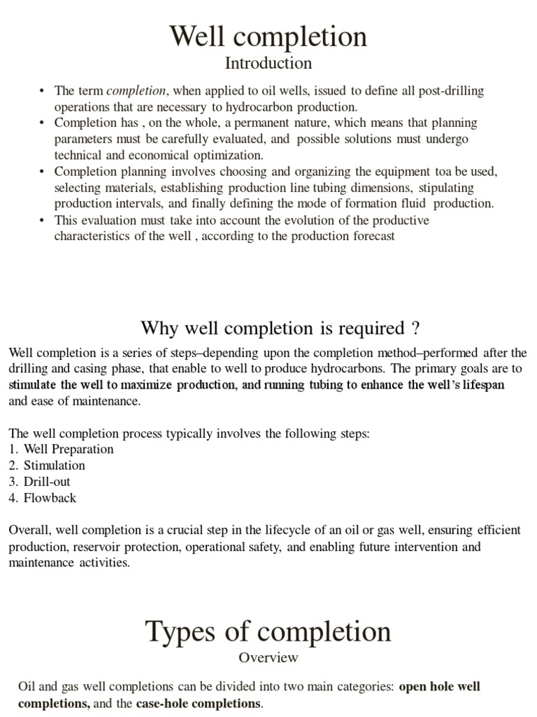 Well Completion | PDF | Oil Well | Casing (Borehole)