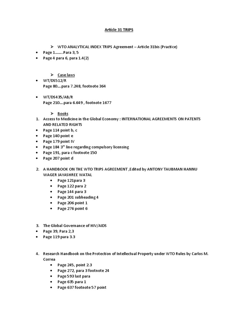 Overview of Article 31 TRIPS Agreement | PDF