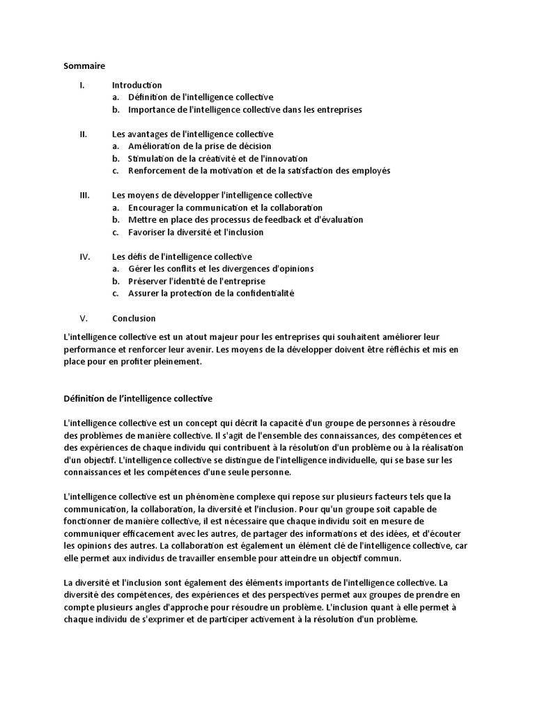 Intelligence Collective en Entreprise | PDF | Intelligence collective | Intelligence