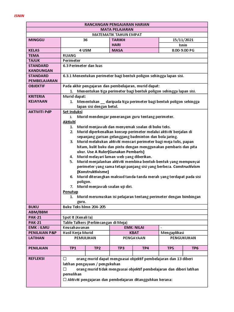 RPH MINGGU 35 Perimeter | PDF