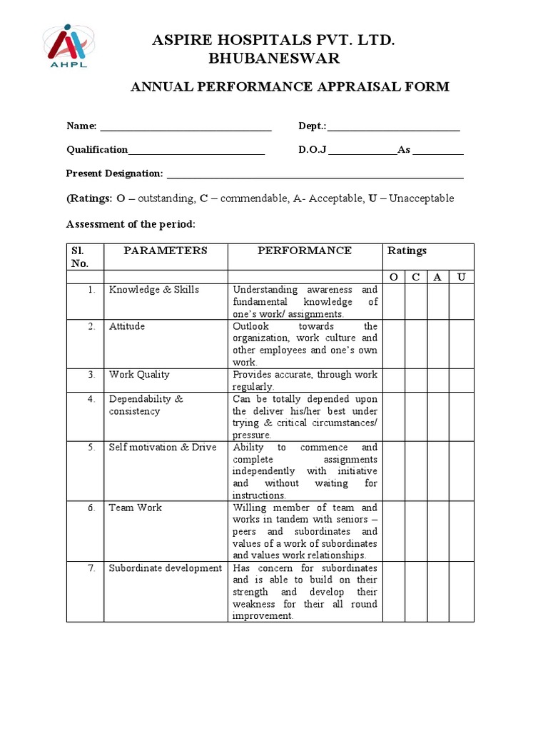 Annual Performance Appraisal Form | Download Free PDF | Performance ...