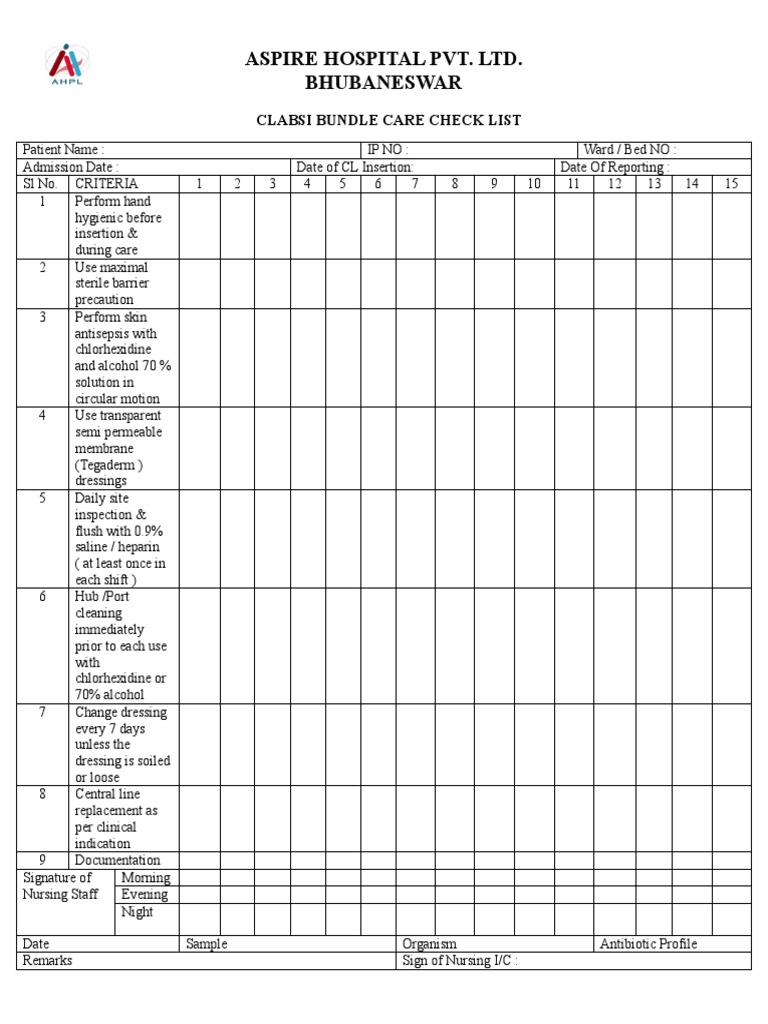 Clabsi Bundle Check List | PDF