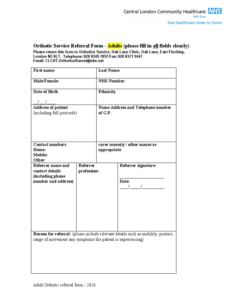 Adult Orthotic Referral Form | PDF