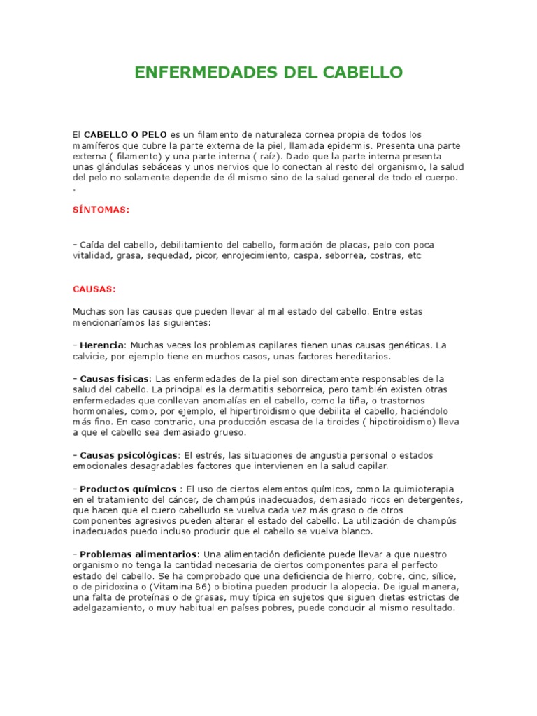 Enfermedades y cuidados del cabello | PDF | Pelo | Enfermedades y ...